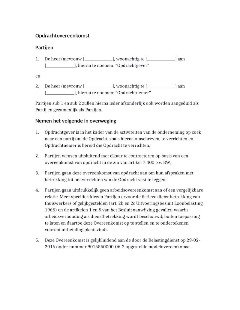 Maak zelf een opdracht­overeenkomst - MijnZaak